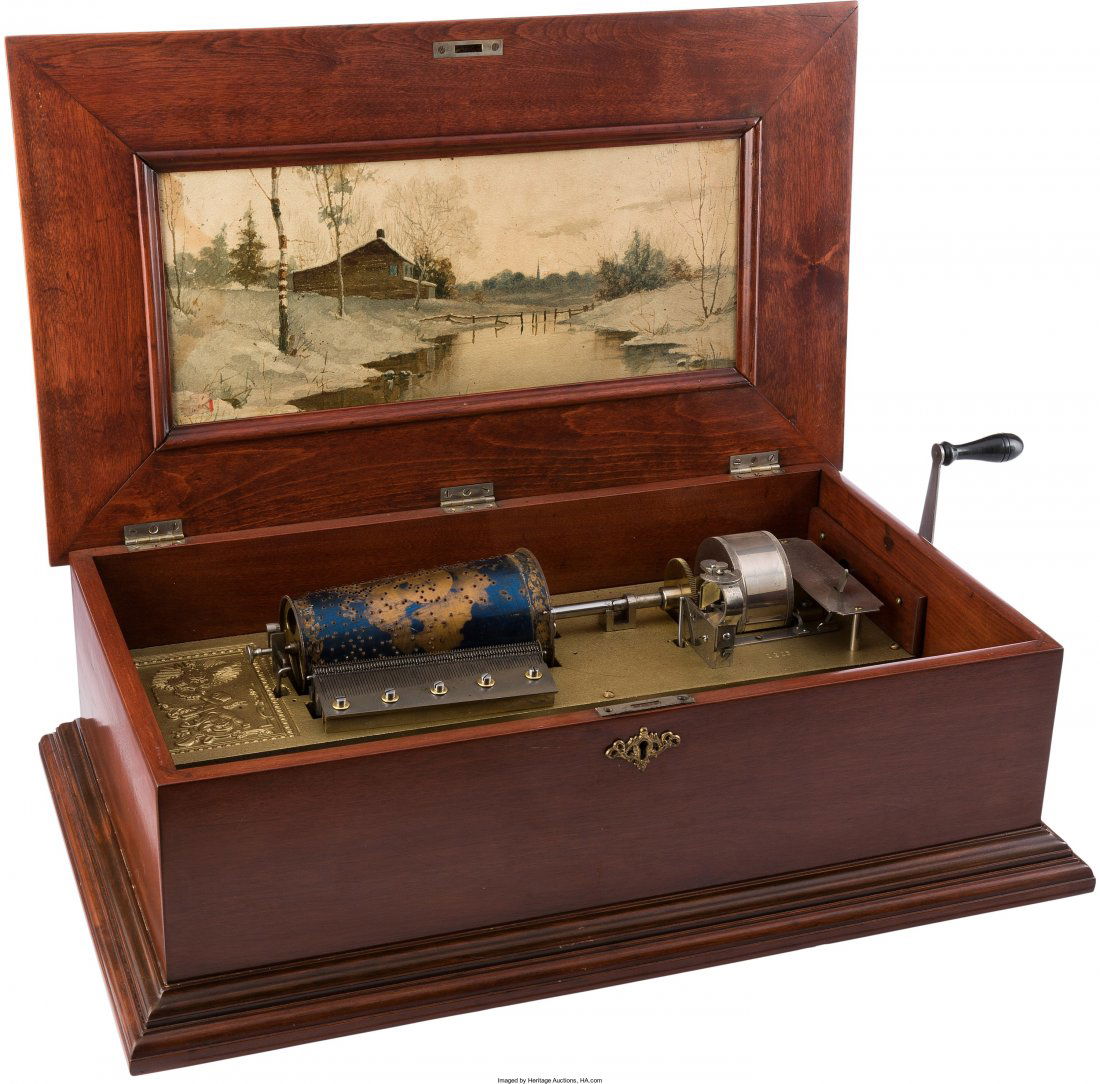 43318: Capital Cuff Model C Mahogany Music Box. {p}{a i