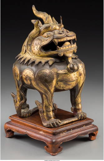 A Chinese Partial Gilt Bronze Luduan Censer With
