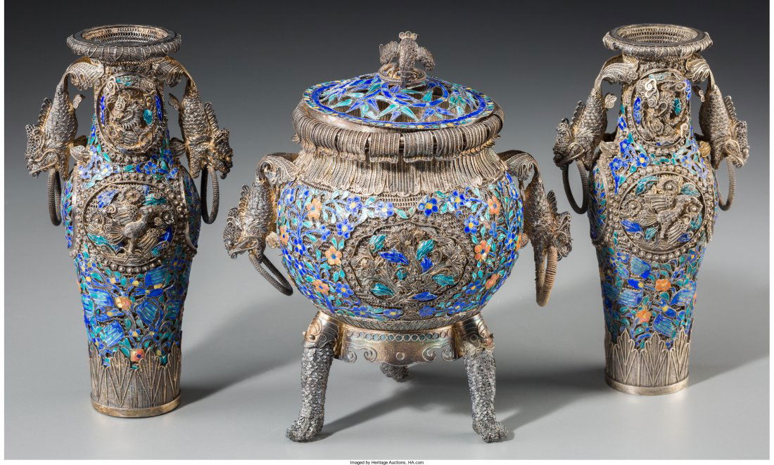 78157: A Three-Piece Imperial Chinese Silver Filigree a