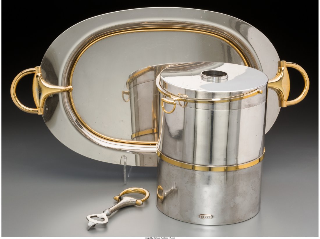 A Gucci Silver-Plated and Partial Gilt Tray and Ice