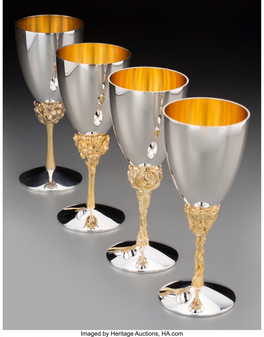 74260: Four Stuart Devlin Partial Gilt Silver Goblets,