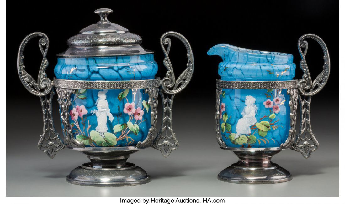 79254: Mary Gregory Enameled Glass Creamer and Covered