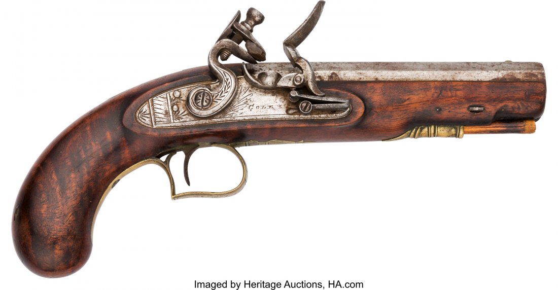40012: Irish William Cole Flintlock Traveling Pistol.