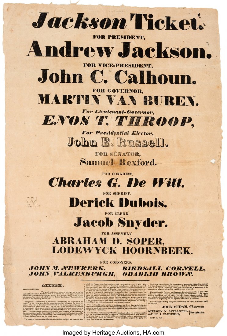 Andrew Jackson: Exceptional New York Broadside F