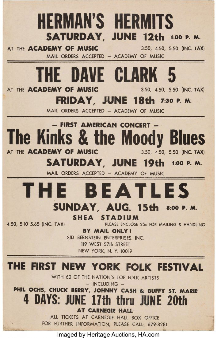 89345: Beatles Shea Stadium Concert Poster (1965). Very