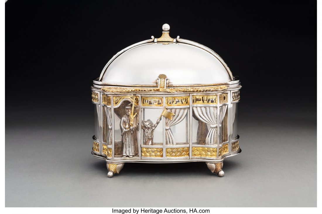 74084: A Yossi Swed Partial Gilt Silver Etrog Box on St