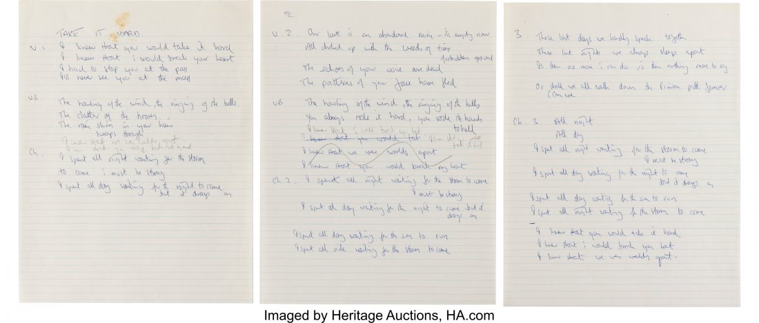 89423: Rolling Stones - Mick Jagger Handwritten Lyrics