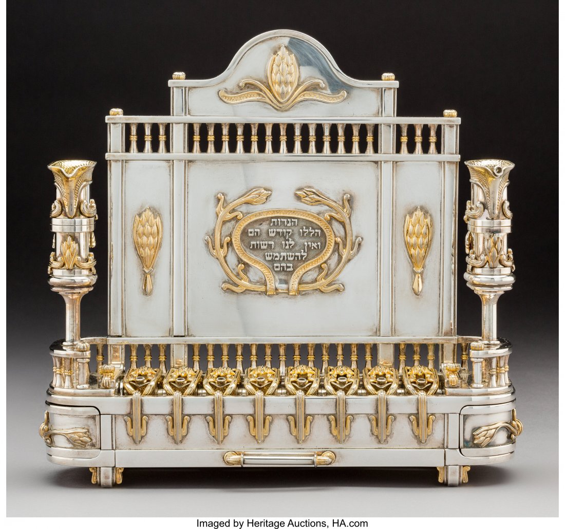 74100: A Yossi Swed Partial Gilt Silver Menorah, 20th c