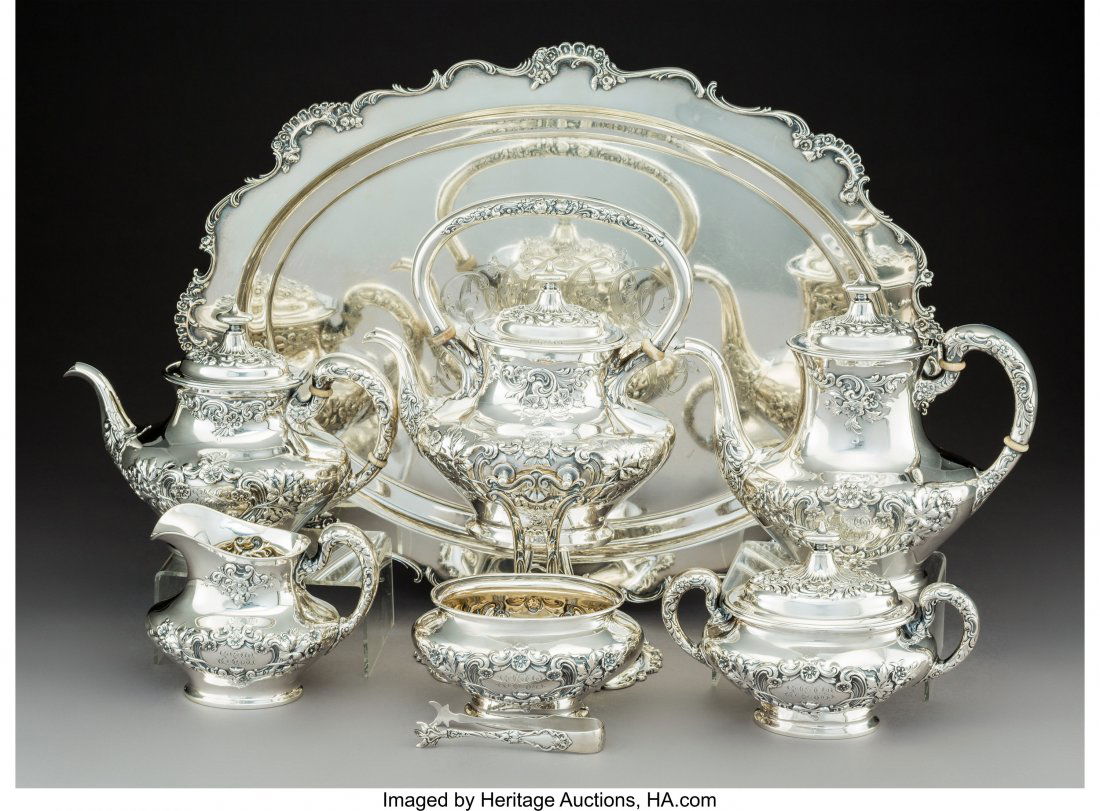 74205: A Seven-Piece Gorham Buttercup Pattern Silver Te