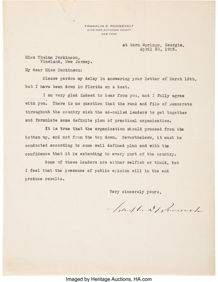 47120: Franklin D. Roosevelt Typed Letter Signed "Fran