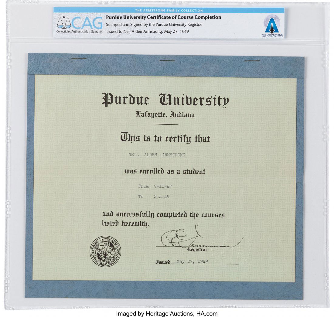52062: Purdue University: Neil Armstrong's Certificate