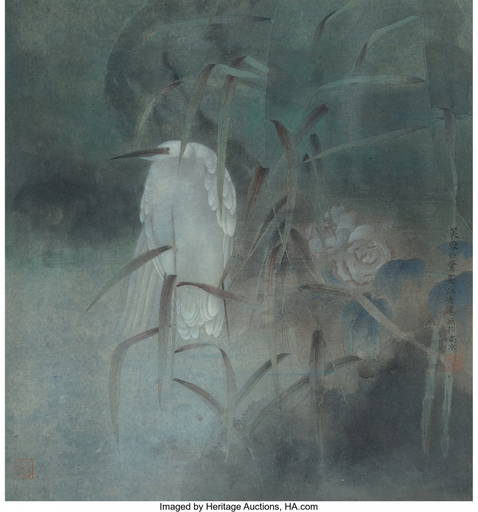 Jiang Hongwei (chinese, B. 1957) Egret In Bamboo