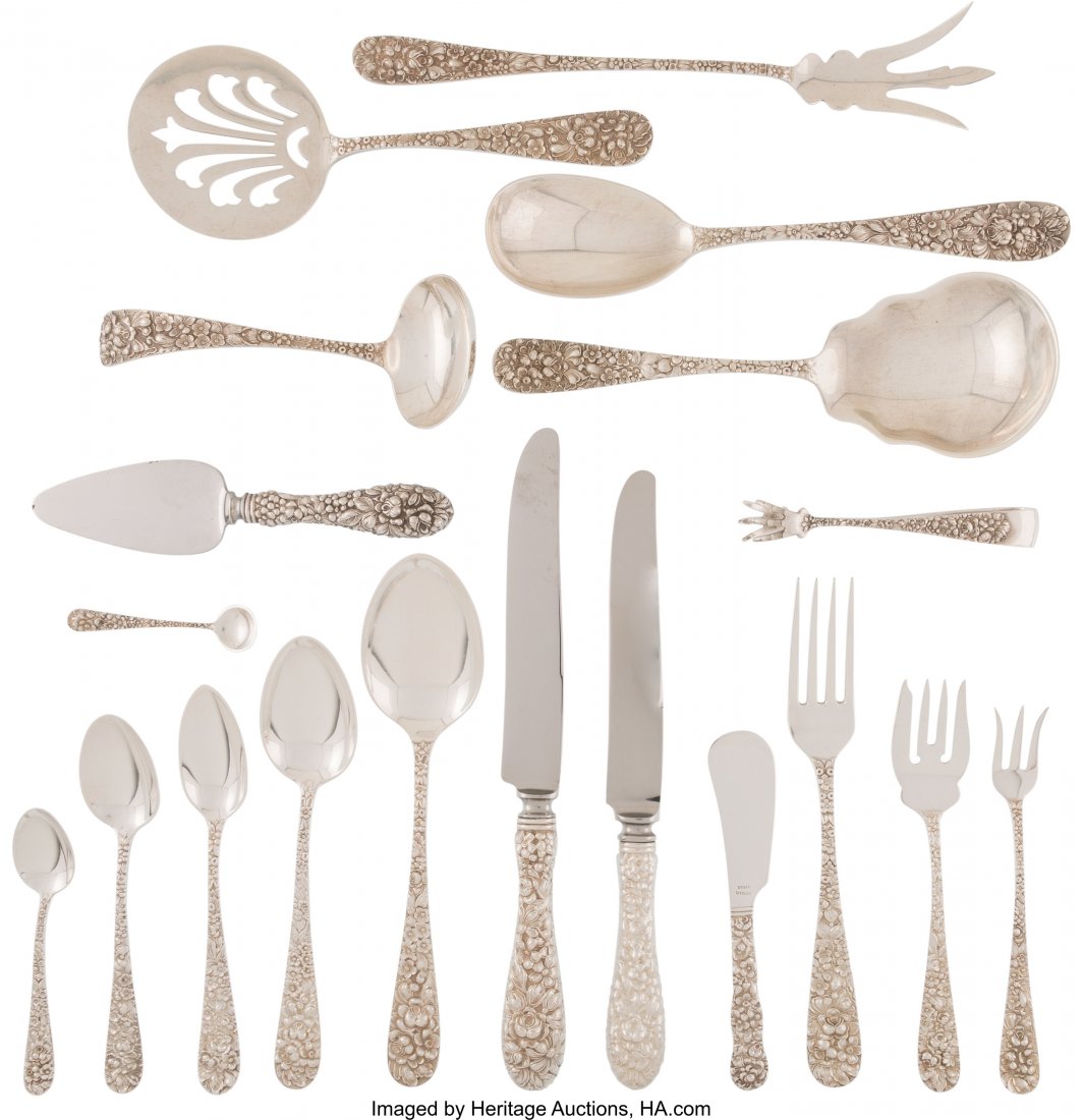 21066: A Ninety-Piece Stieff Rose Pattern Silver Flatwa - Sep 12, 2019 ...