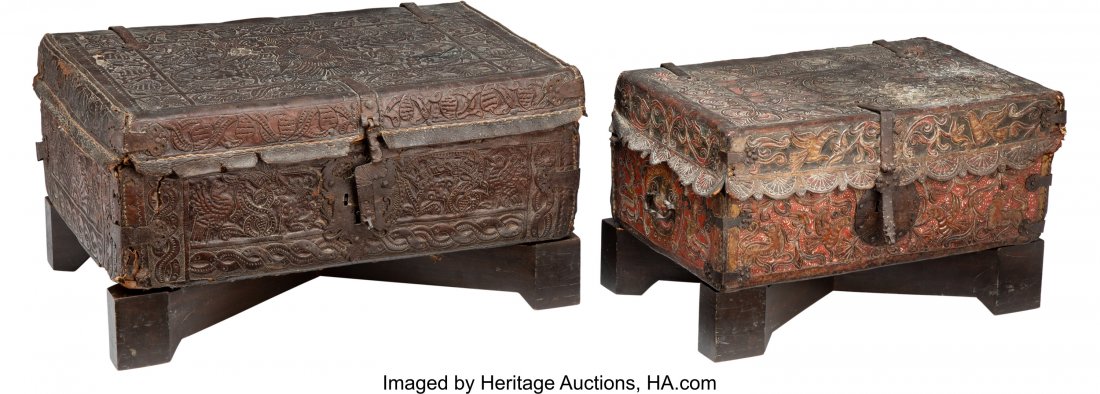 23137: Two Spanish Colonial Embossed Leather Caskets, c - Oct 10, 2019 ...