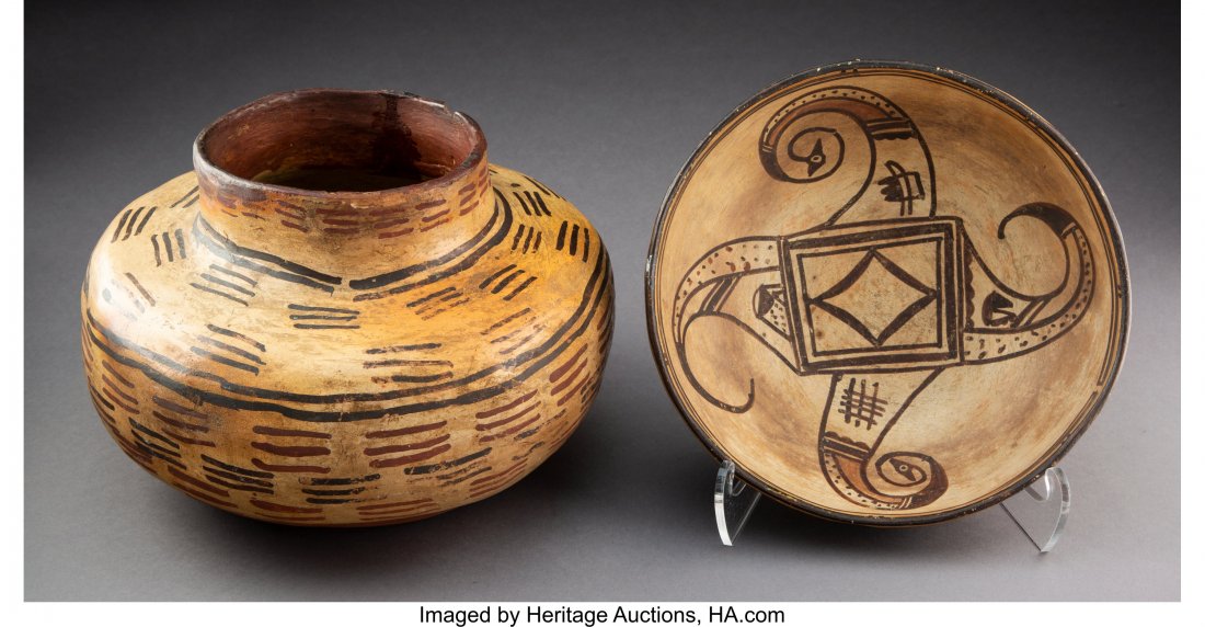Two Polacca Pottery Vessels C. 1870 Clay, Pain