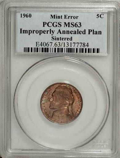 1960 5c Jefferson Nickel Improperly Annealed Pl