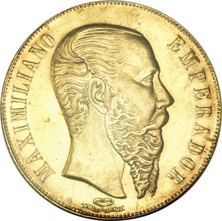 52343: Mexico Maximilian gold 20 Pesos 1866-Mo, KM389,