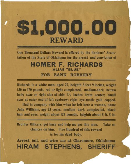 78647: $1000. Dollar Reward Poster for Bank Robbery.