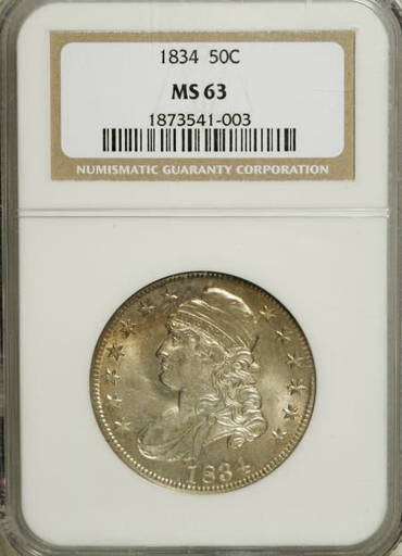 1834 50c Large Date, Large Letters Ms63 Ngc. Ngc