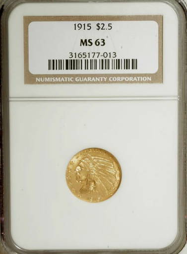 1915 $2 1/2 Ms63 Ngc. Ngc Census: (1333/1071). Pc