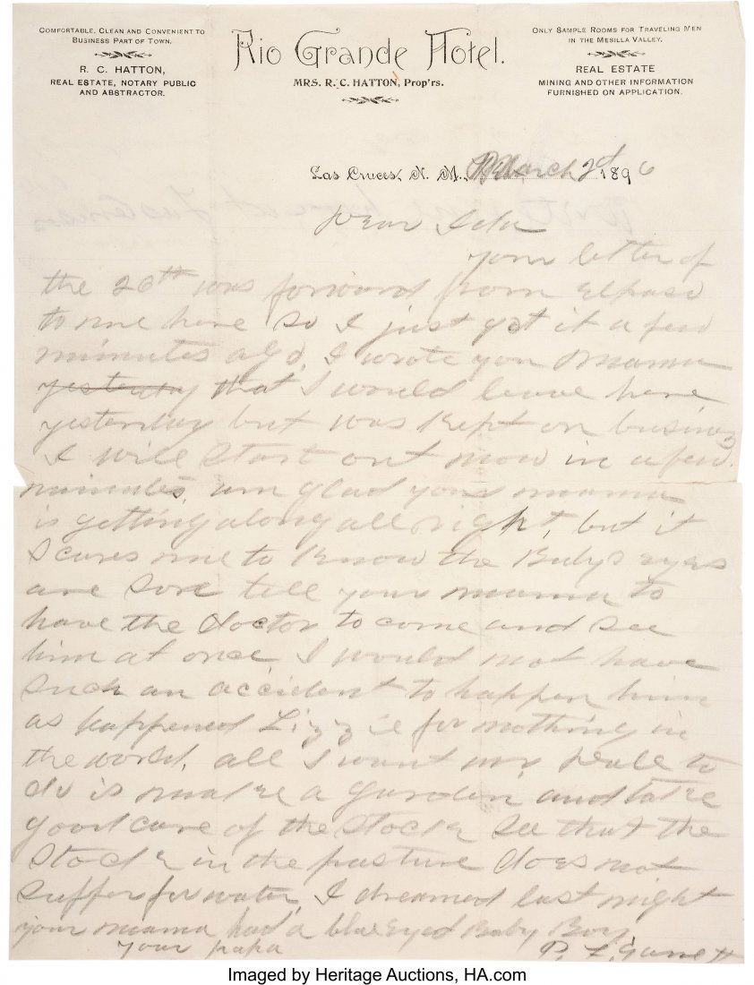 47008: Pat F. Garrett Autograph Letter Signed "P.F. Gar - Apr 22, 2020 ...