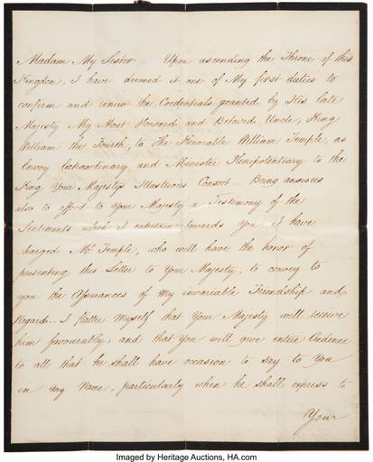 Queen Victoria Letter Signed "victoria R." Two P