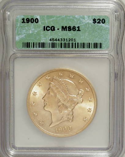 1900 $20 Ms61 Icg. Ngc Census: (5213/24762). Pcg