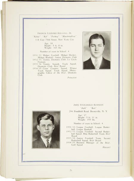 35171: John F. Kennedy 1935 Choate Yearbook.