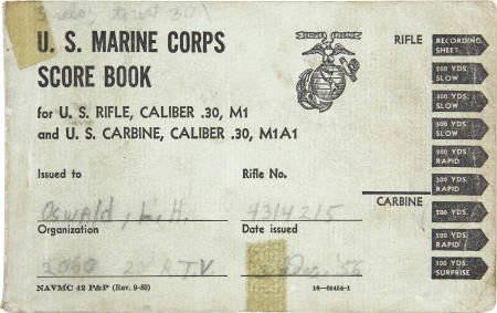Lee Harvey Oswald Marine Corps Rifle Score Book.
