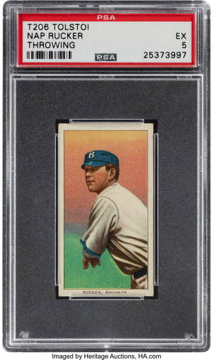 1909 11 T206 Tolstoi Nap Rucker (throwing) Psa E