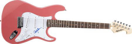 Carly Simon Signed Guitar. A Rose Pink Autograph
