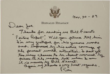 35174: Ronald Reagan Autograph Letter Signed "Ron". On