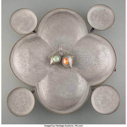 A Chinese Pewter Entrée Set For Five, Qin