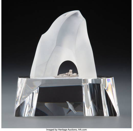 A Steuben Glass And Silver Ice Hunter Sculpture