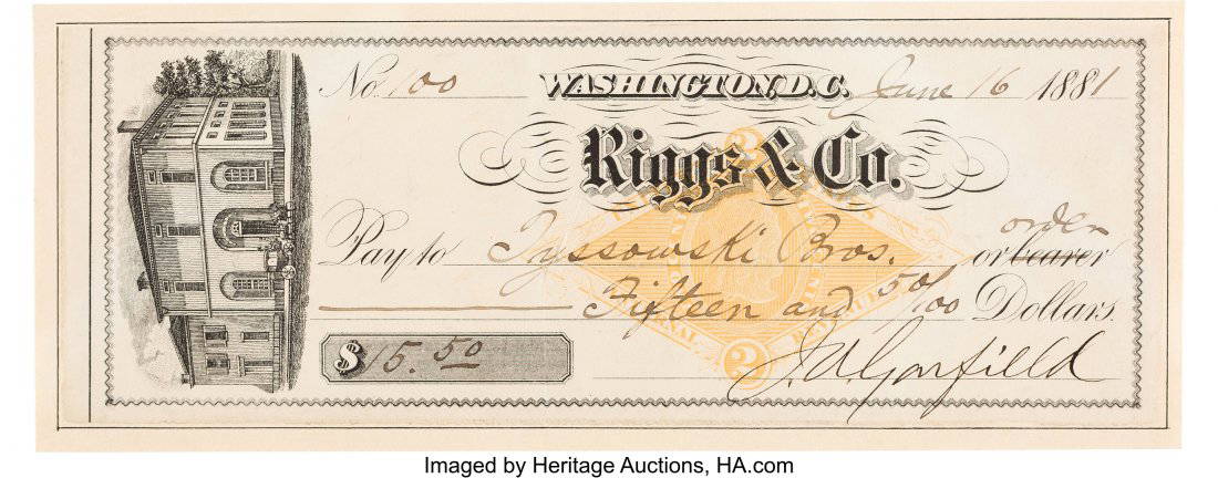 James Garfield Check Signed As President. 8" X