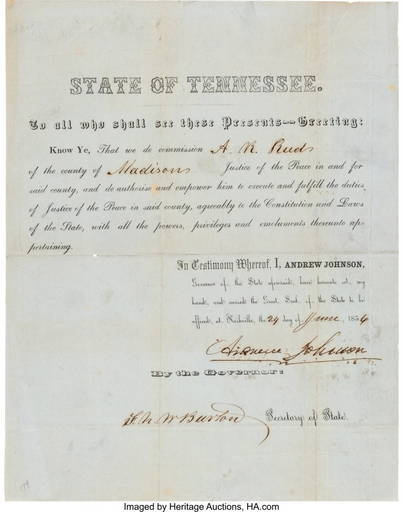 Andrew Johnson Autograph Endorsement Signed With