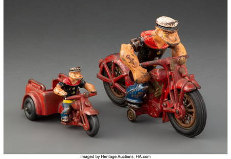Cast Iron Popeye Motorcycle Statue