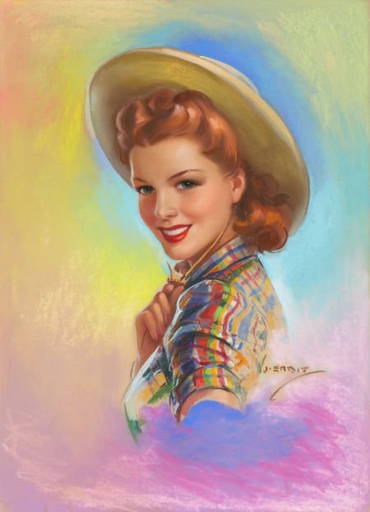 Jules Erbit (american, 1889 1968) Cowgirl Pastel On Boa