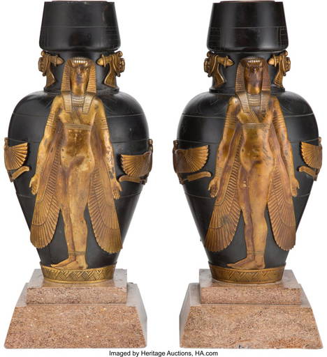 63137: A Pair Of Egyptian Revival Obsidian Gilt Bronze