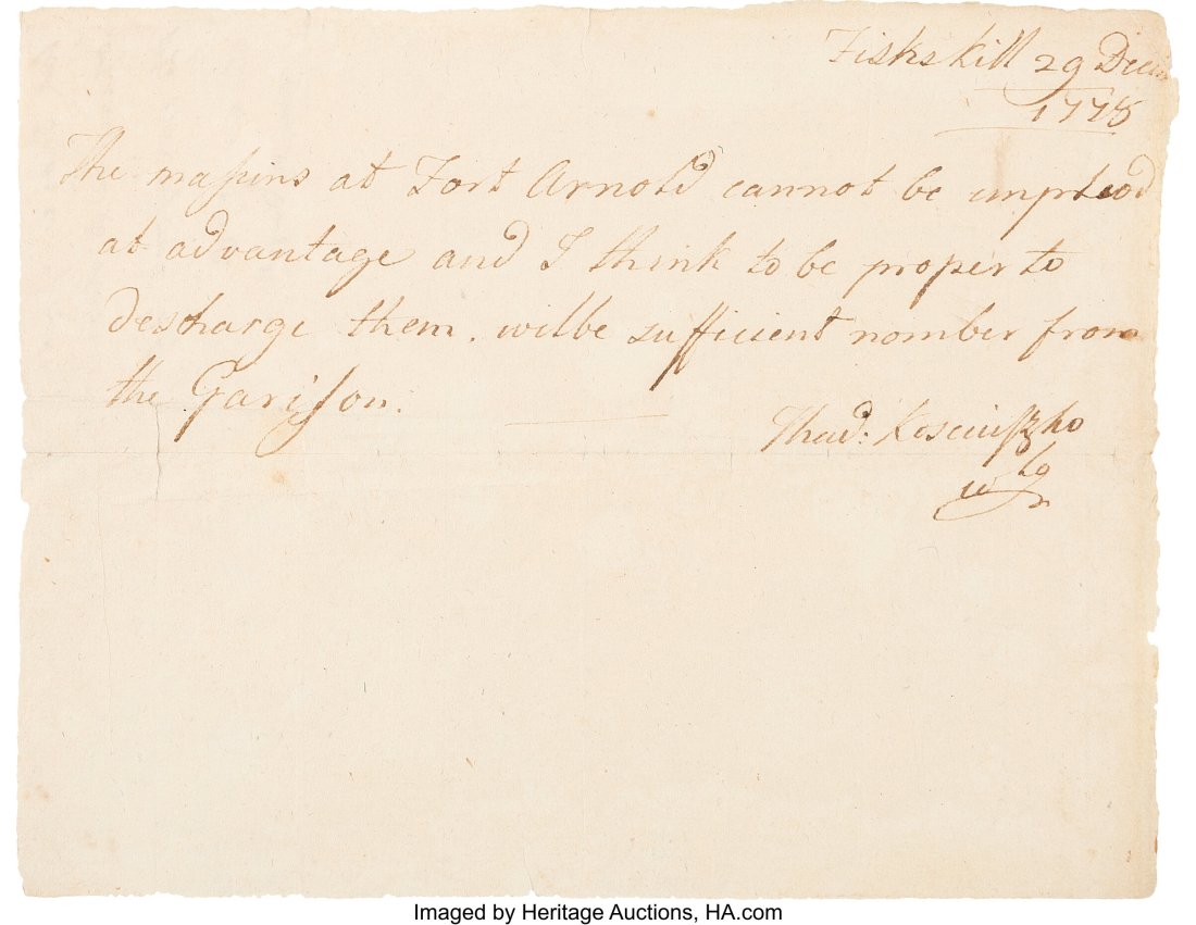 60116: Thaddeus Kościuszko Autograph Letter Signed ("t