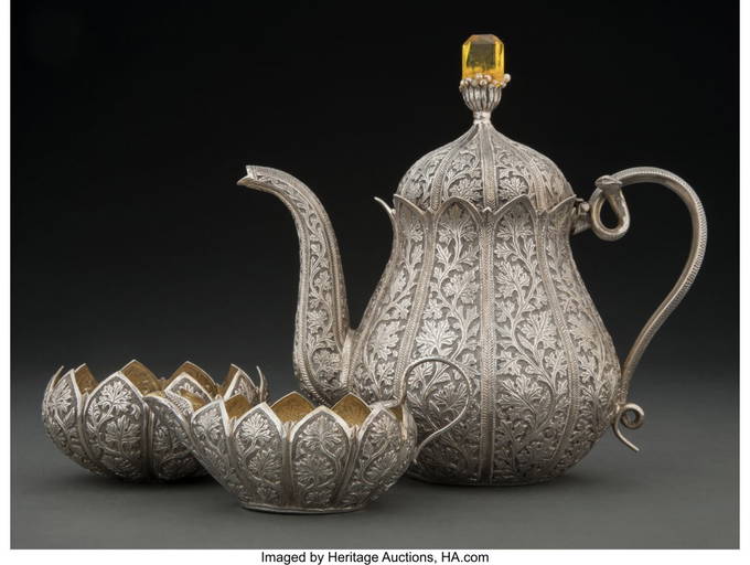 74501: A Three-Piece Indian Silver Tea Set, 20th centur (#74501) on Nov ...