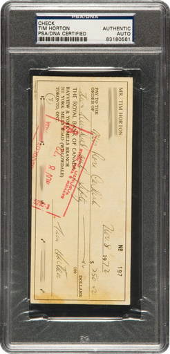 1972 Tim Horton Signed Check.