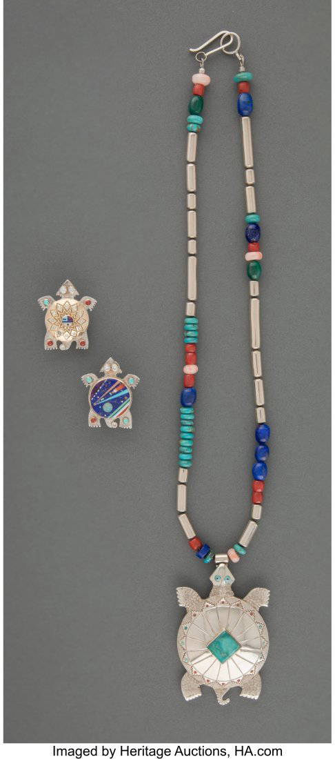 70018: A Navajo / Hopi Necklace With Matching Pair Of E Auction