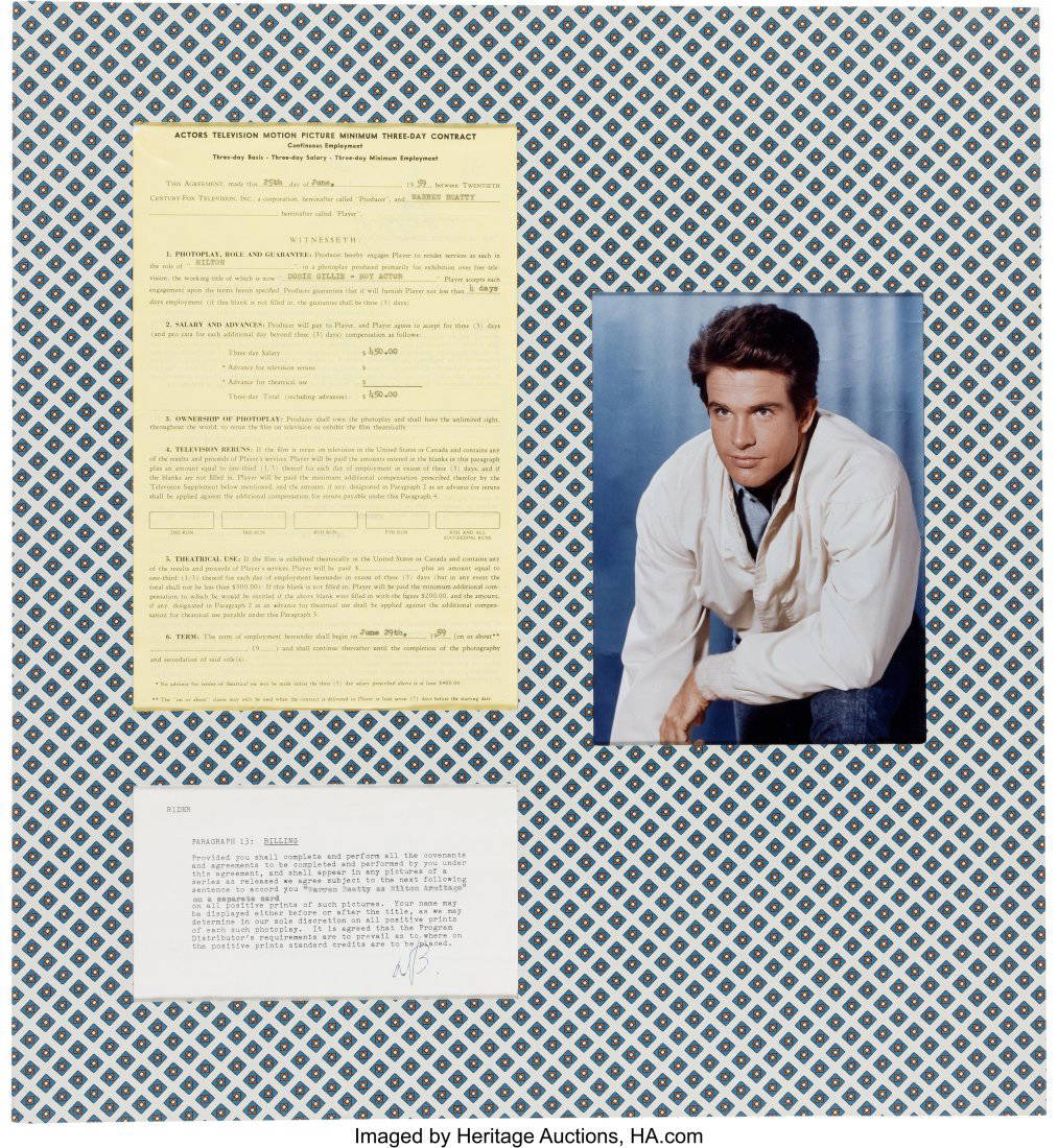 89330: Warren Beatty "milton Armitage" Signed Contract Auction