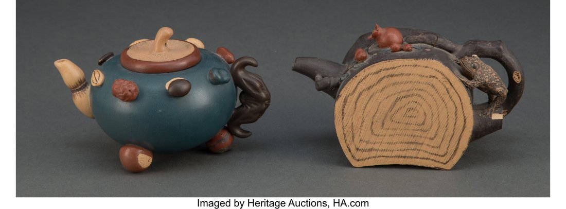 28283: Two Chinese Yixing Teapots Marks: Artist's Mark