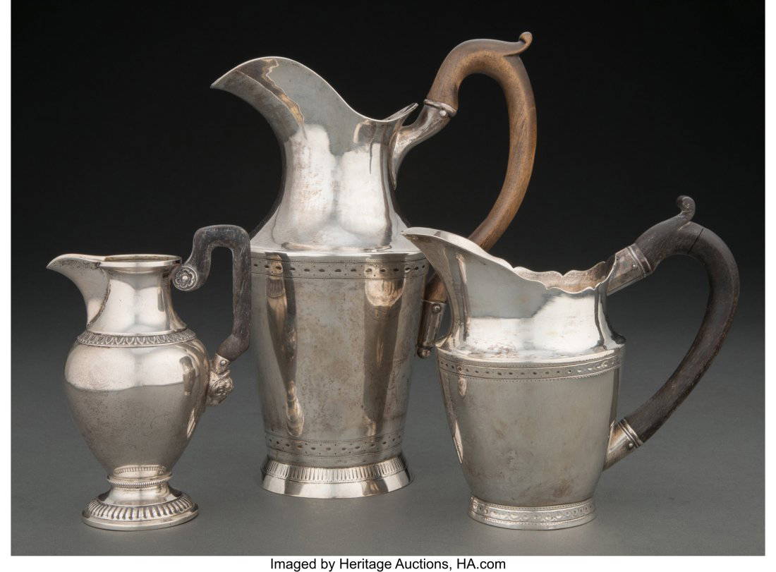 27048: A Group Of Three Belgian Silver Pitchers, 18th C Auction