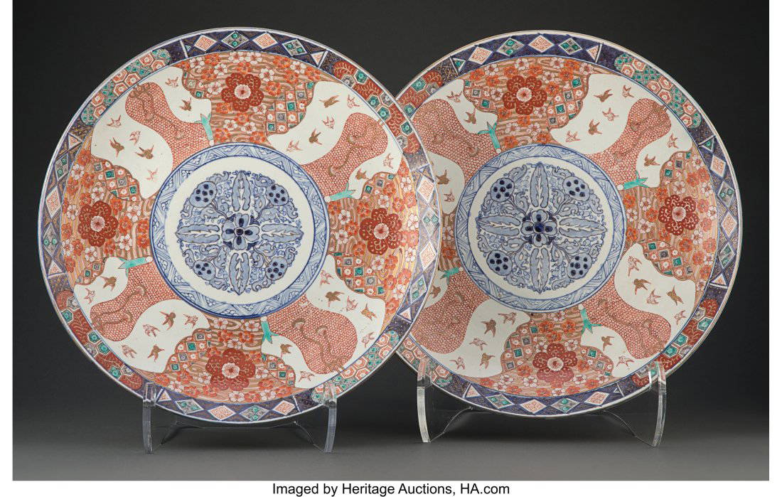 78198: Two Japanese Imari Chargers, Meiji Period Marks: Auction