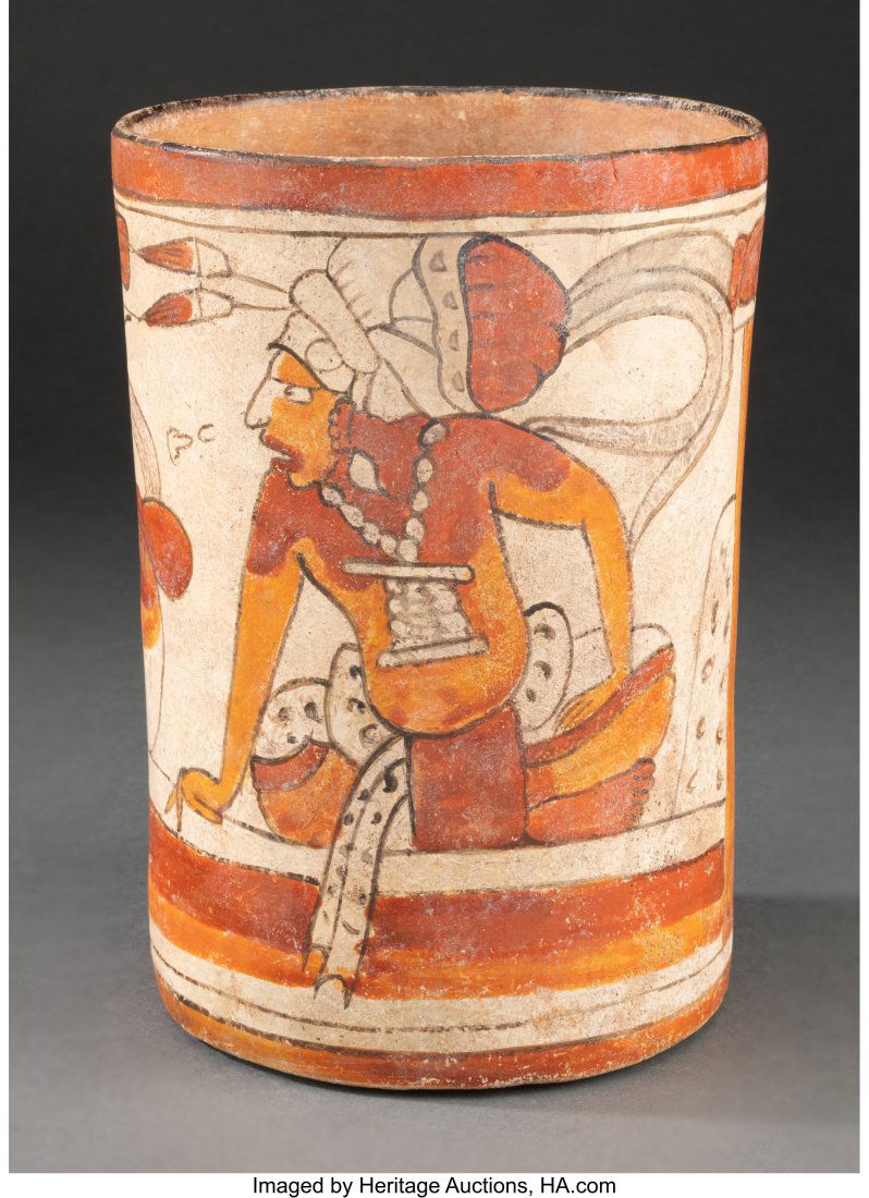 70229: A Maya Polychrome Cylinder Vase Mesoamerica, La Auction