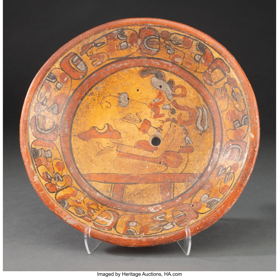 70232: A Maya Polychrome Tripod Plate Mesoamerica, Lat Auction
