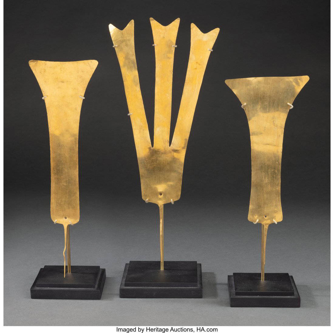70256: Three Rare Chavin Gold Plumes North Coastal Per Auction